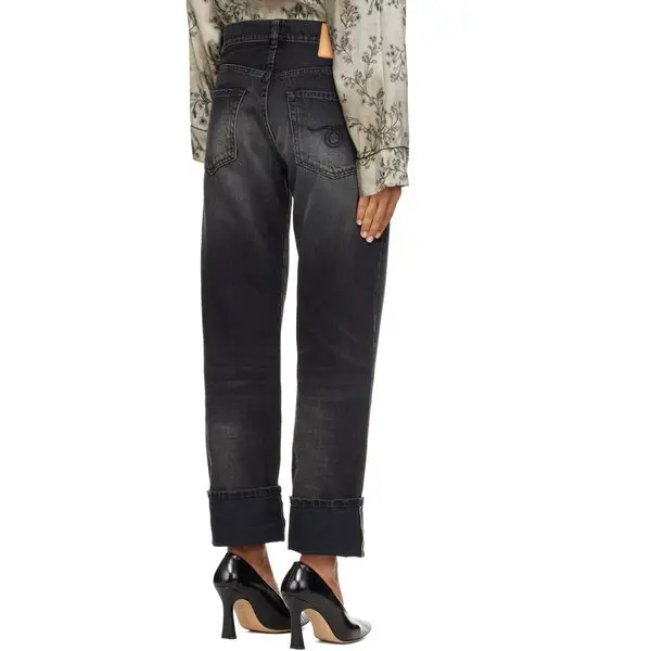 R13 Jeans Cuffed Boyfriend Noir Eclipse Selvedge