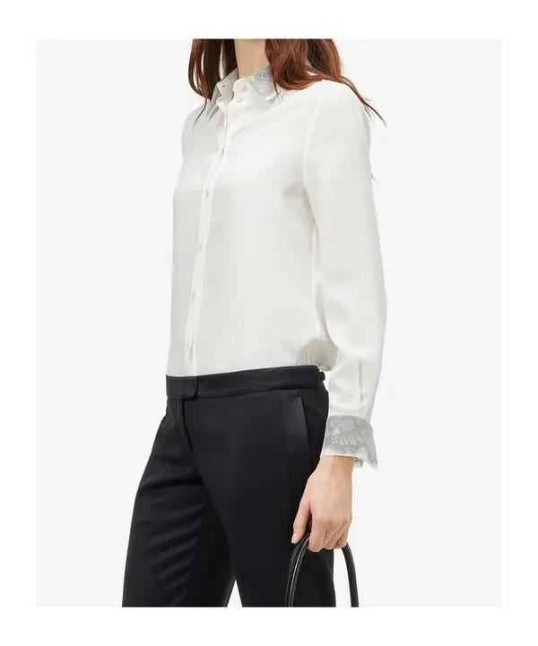 Alexander McQueen Lace Trim Long Sleeve Shirt - Ivory