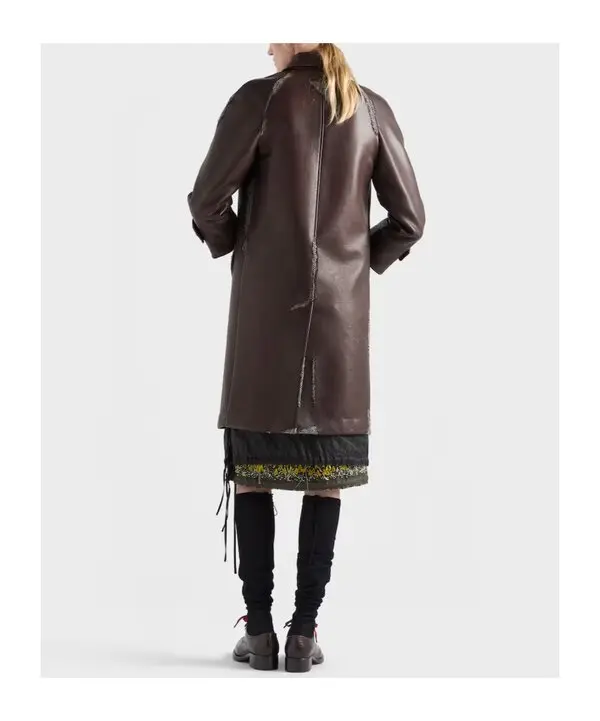 Prada Bonded Nappa Leather And Chevron Shetland Wool Coat