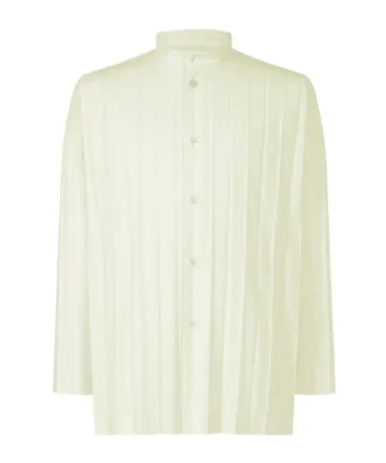Issey Miyake Pleated Band-collar Shirt - White