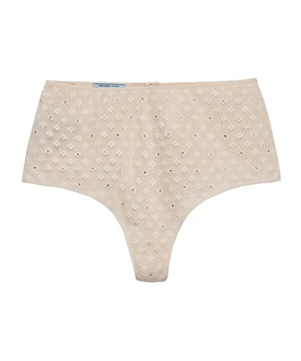 Prada Lace-trimmed Briefs With Rhinestones