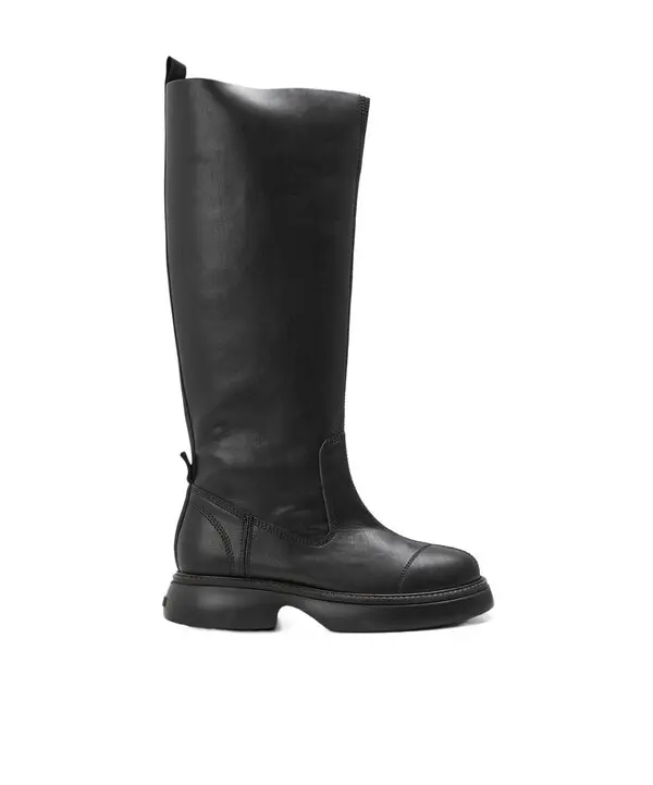 GANNI Leather Kneehigh Boots - Black