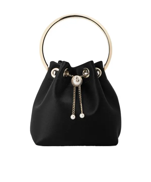 JIMMY CHOO Satin Drawstring Bucket Bag