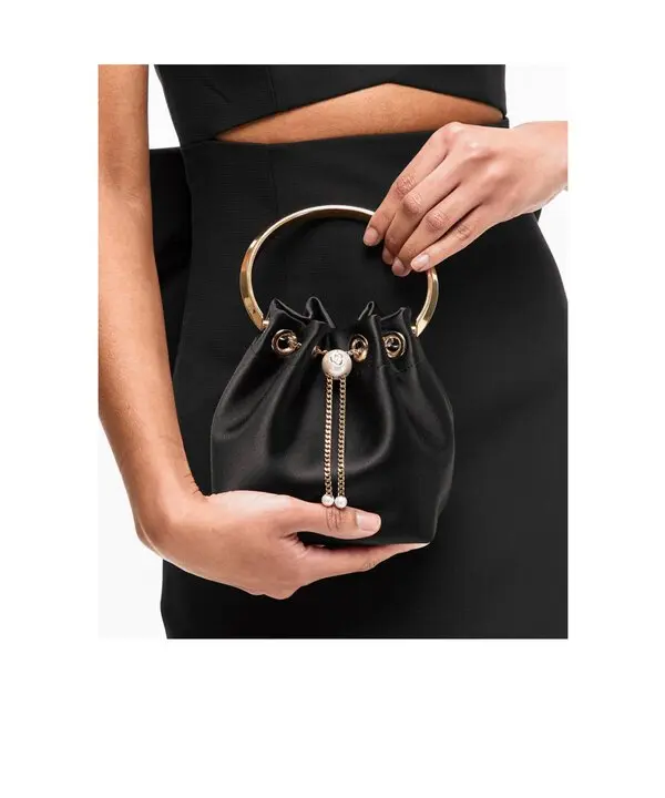 JIMMY CHOO Satin Drawstring Bucket Bag