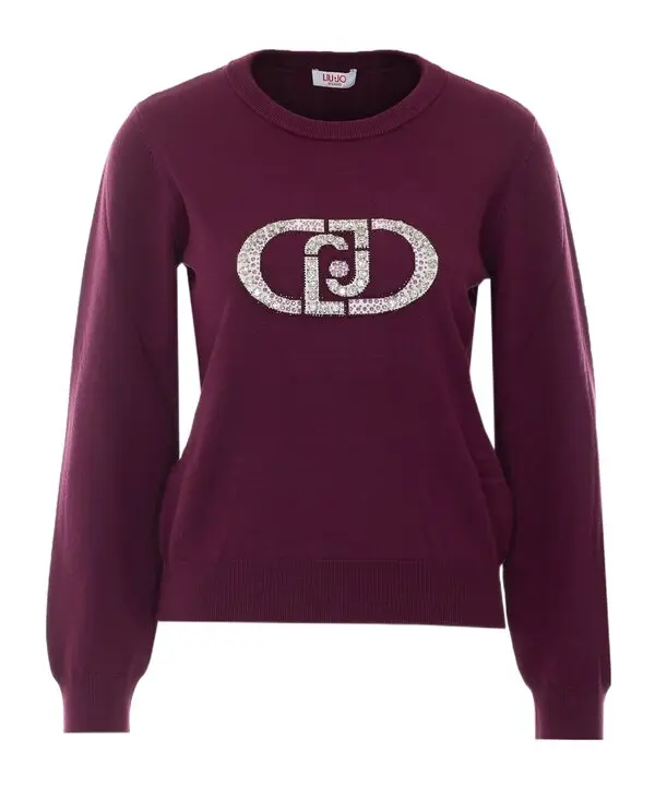 Liu Jo Crystal-logo Crew-neck Sweater