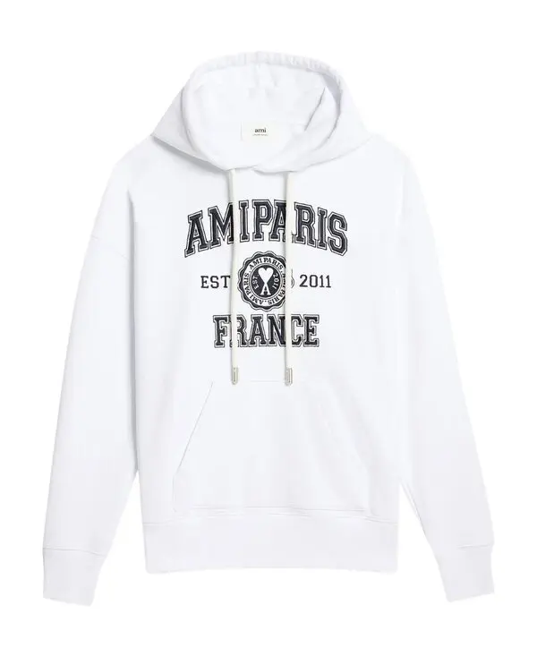 AMI Paris Logo-printed Long-sleeved Drawstring Hoodie