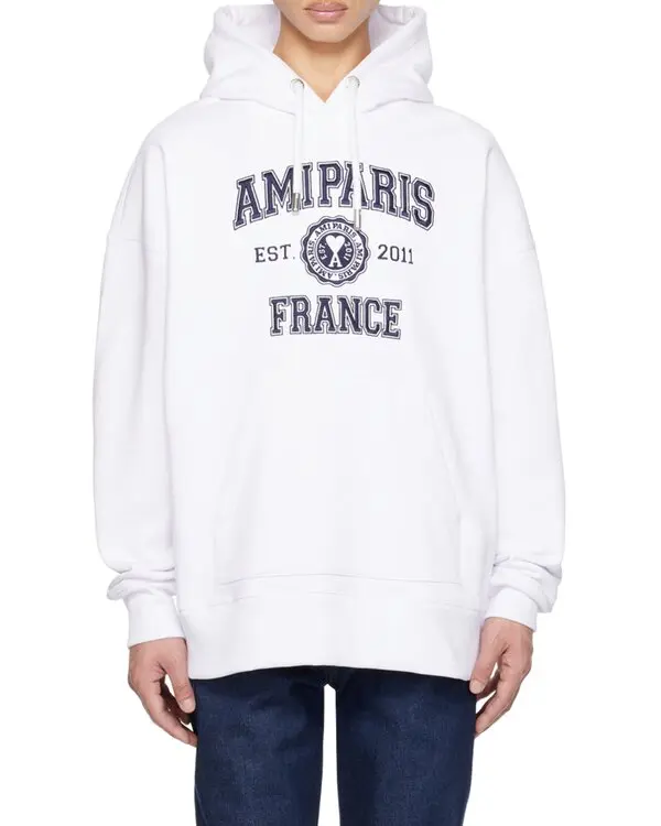 AMI Paris Logo-printed Long-sleeved Drawstring Hoodie