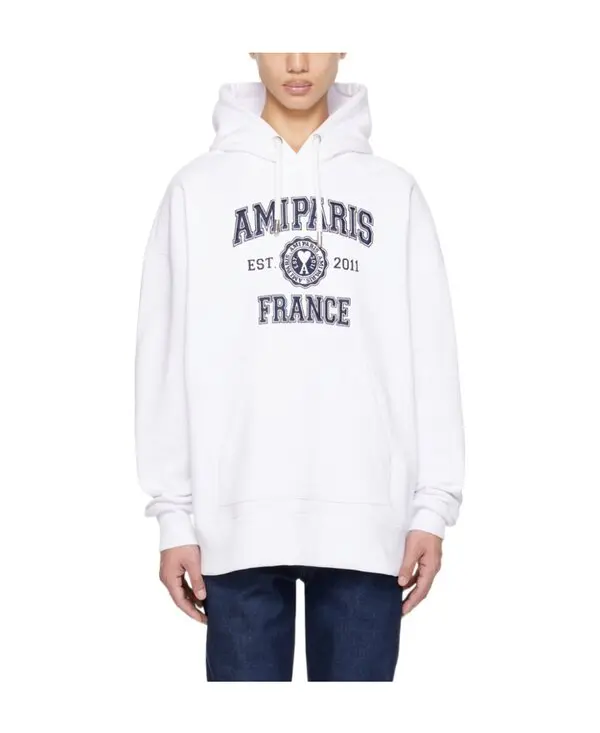 AMI Paris Logo-printed Long-sleeved Drawstring Hoodie