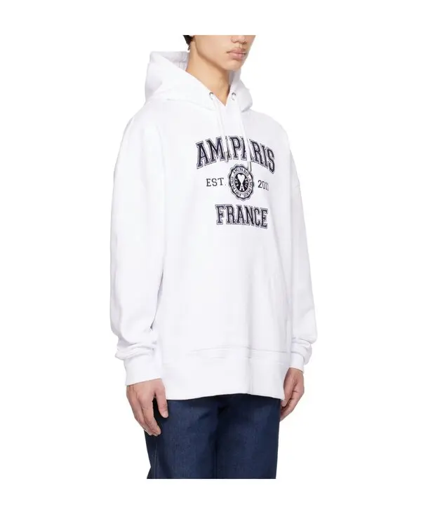 AMI Paris Logo-printed Long-sleeved Drawstring Hoodie