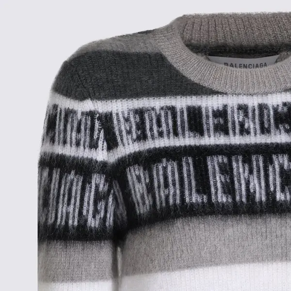 Balenciaga Brushed Logo Stripe Knitted Sweater