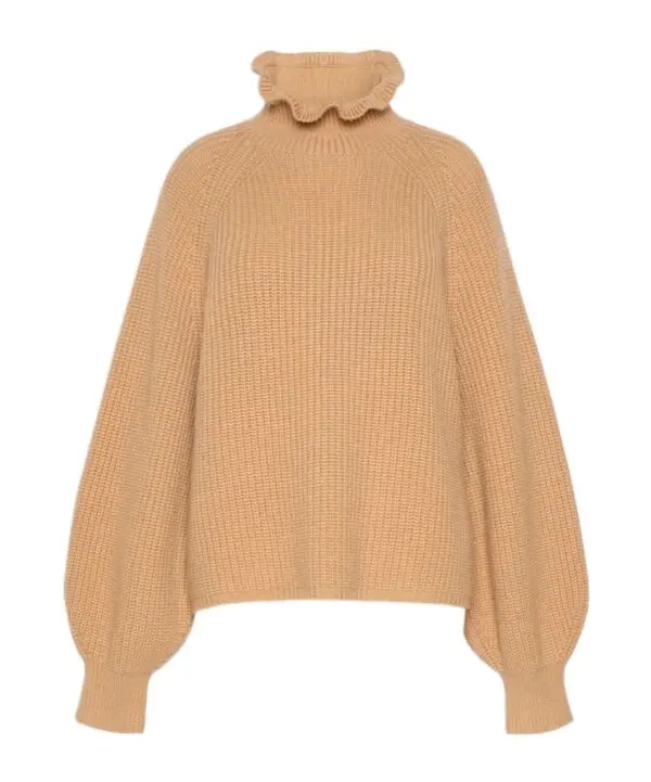Max Mara Ruffled Turtleneck Knitted Sweater - Camel