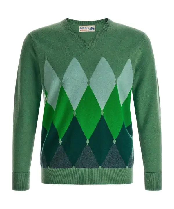 BALLANTYNE Diamond Intarsia V-neck Knitted Sweater