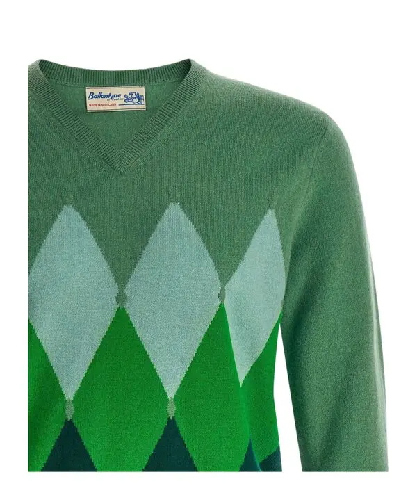 BALLANTYNE Diamond Intarsia V-neck Knitted Sweater