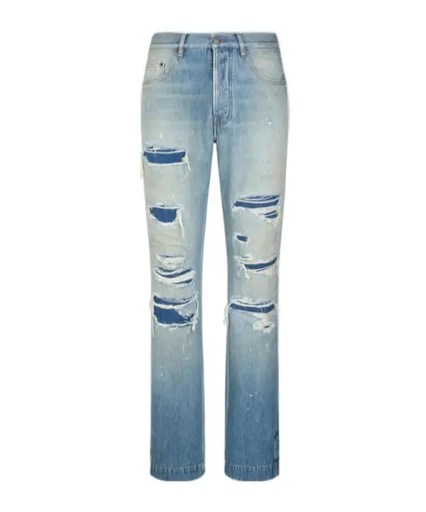 Amiri Distressed Straight Flare Jeans - Indigo