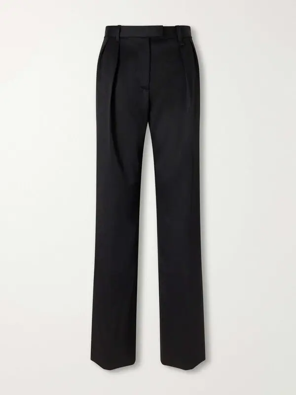 WILLY CHAVARRIA Pleated Wool-blend High-rise Straight-leg Pants