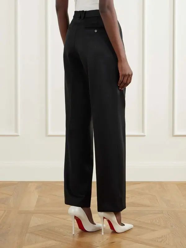 WILLY CHAVARRIA Pleated Wool-blend High-rise Straight-leg Pants
