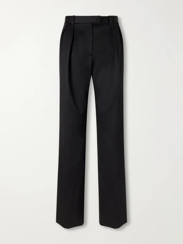 WILLY CHAVARRIA Pleated Wool-blend High-rise Straight-leg Pants