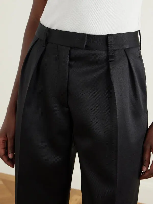 WILLY CHAVARRIA Pleated Wool-blend High-rise Straight-leg Pants