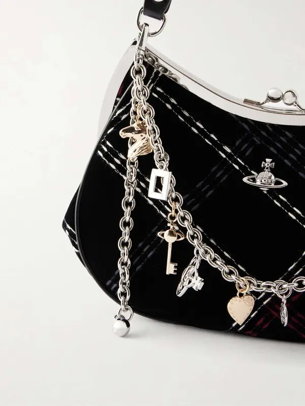 VIVIENNE WESTWOOD Charm Frame Embellished Embroidered Velvet Shoulder Bag