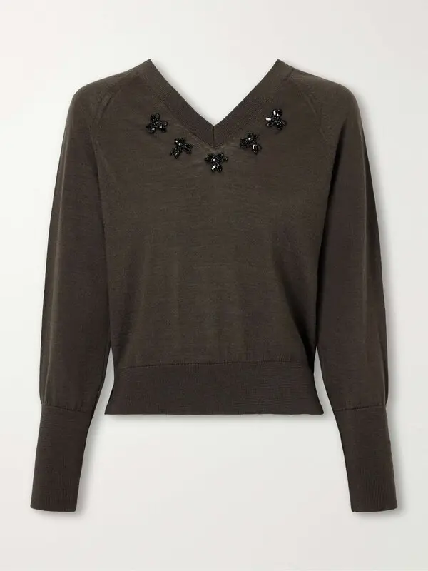 Simone Rocha Embellished Merino Wool And Silk-blend Sweater