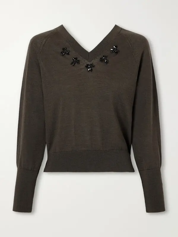 Simone Rocha Embellished Merino Wool And Silk-blend Sweater