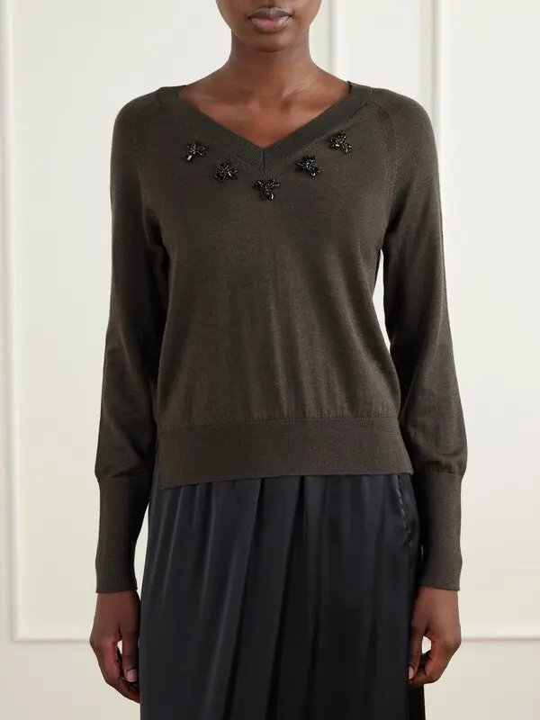 Simone Rocha Embellished Merino Wool And Silk-blend Sweater
