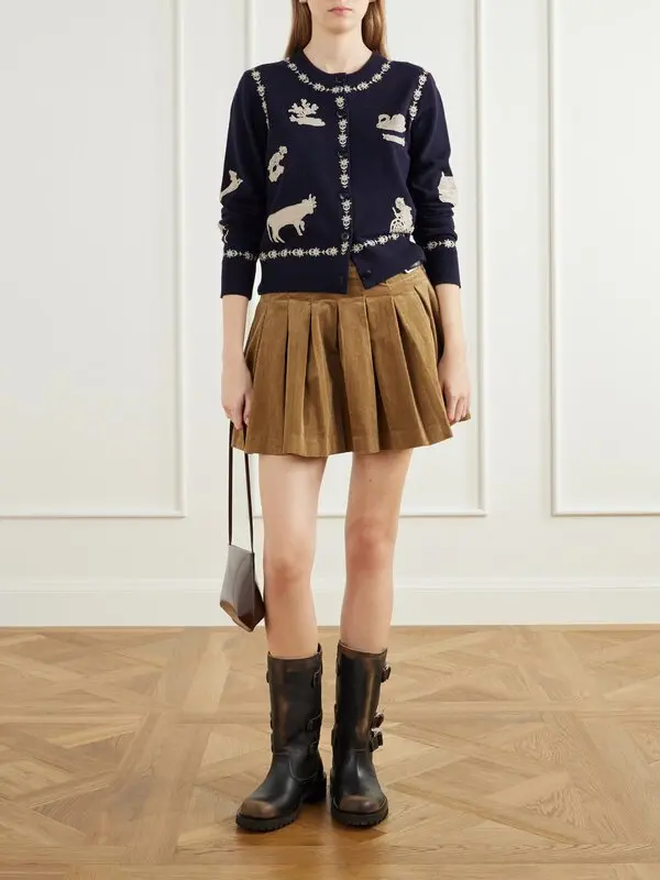 Sea Marguerite Embroidered Wool Cardigan - Blue