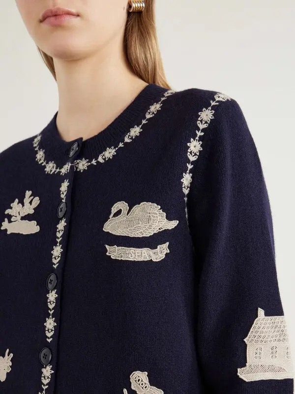 Sea Marguerite Embroidered Wool Cardigan