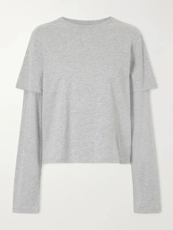 Still Here 2tee Layered Cotton-jersey T-shirt - Gray