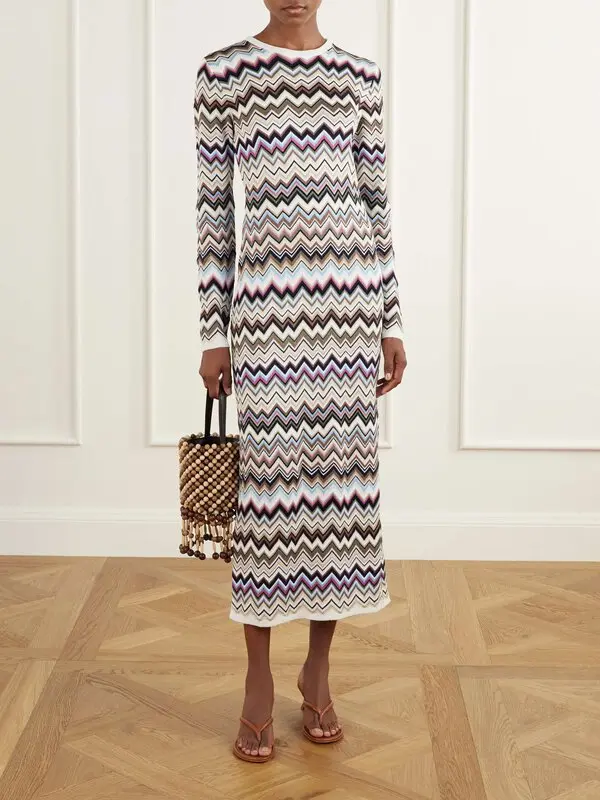 Missoni Striped Crochet-knit Midi Dress