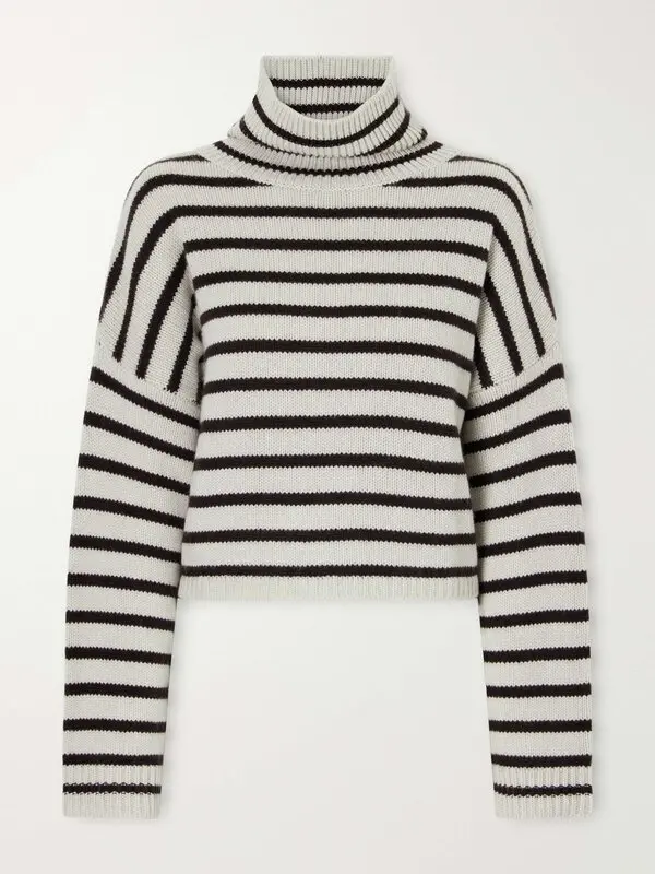 LISA YANG Zerlina Striped Cashmere Turtleneck Sweater - Black