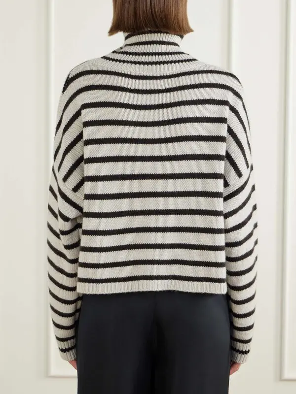 LISA YANG Zerlina Striped Cashmere Turtleneck Sweater - Black