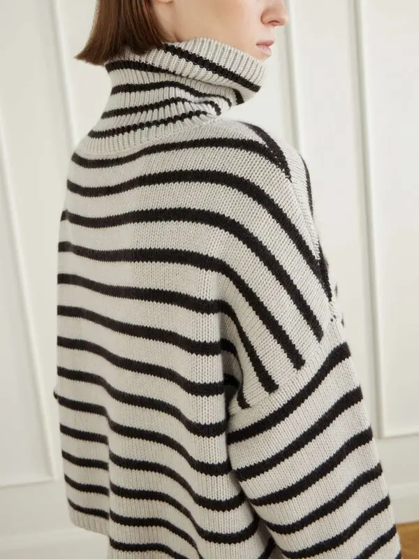 LISA YANG Zerlina Striped Cashmere Turtleneck Sweater - Black