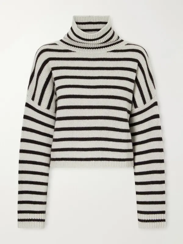 LISA YANG Zerlina Striped Cashmere Turtleneck Sweater - Black