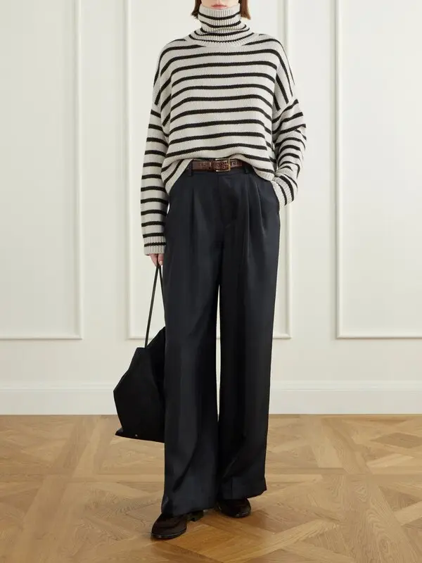 LISA YANG Zerlina Striped Cashmere Turtleneck Sweater - Black