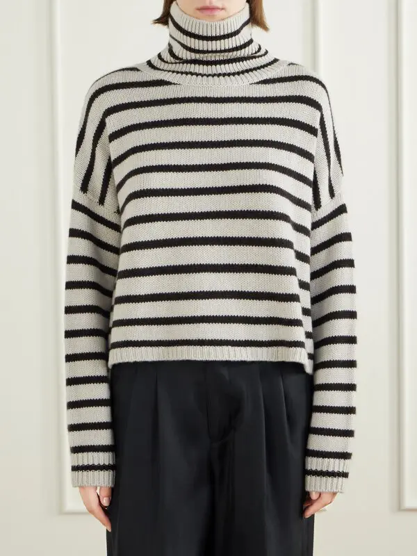 LISA YANG Zerlina Striped Cashmere Turtleneck Sweater - Black