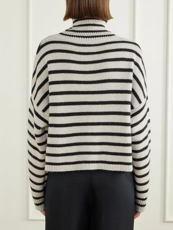 LISA YANG Zerlina Striped Cashmere Turtleneck Sweater - Black