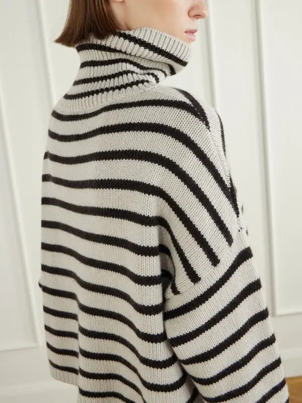 LISA YANG Zerlina Striped Cashmere Turtleneck Sweater - Black