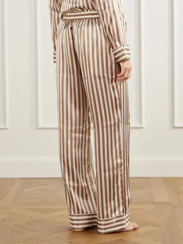 Olivia Von Halle Lila Striped Silk-satin Pajama - Brown