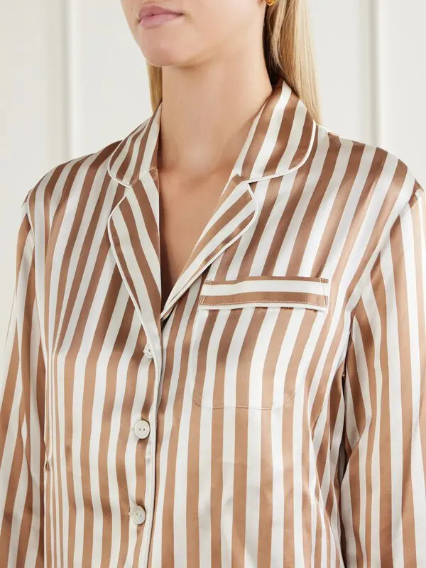 Olivia Von Halle Lila Striped Silk-satin Pajama - Brown