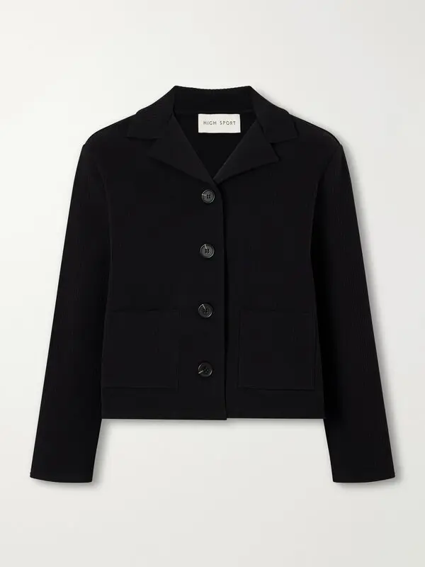 HIGH SPORT Maude Ribbed Cotton-blend Jacket - Black
