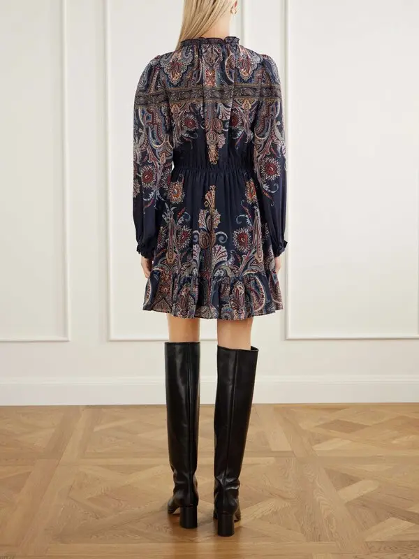 Sea Hyacinth Gathered Paisley-print Crepe Mini Dress