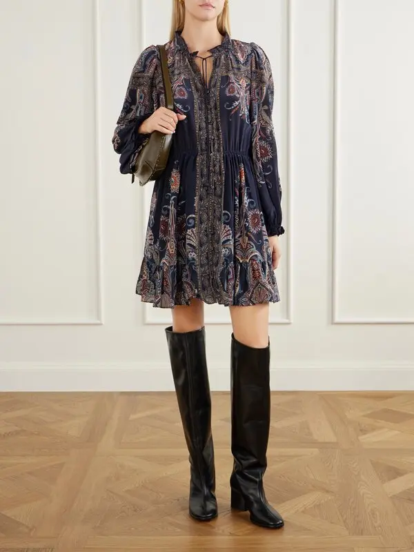 Sea Hyacinth Gathered Paisley-print Crepe Mini Dress - Multi