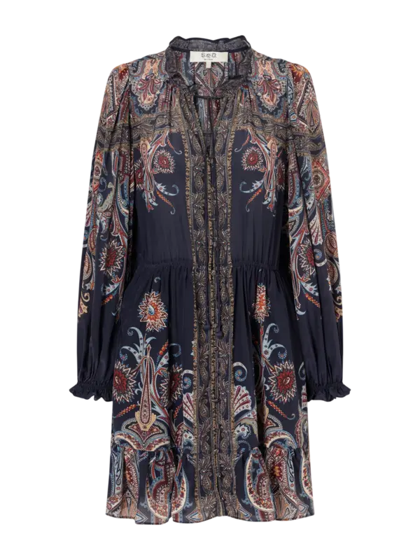 Sea Hyacinth Gathered Paisley-print Crepe Mini Dress - Navy
