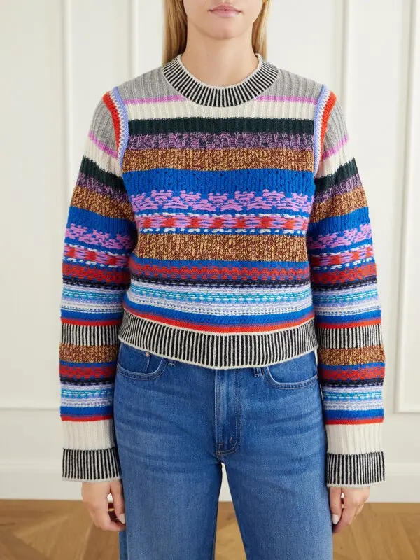 MOTHER The Extra Crop Striped Alpaca And Wool-blend Sweater