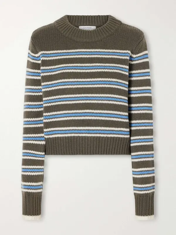 LA LIGNE Mini Marin Striped Wool And Cashmere-blend Sweater - Chocolate
