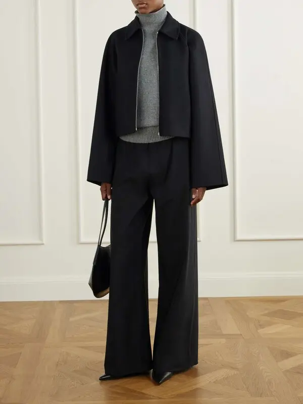 Another Tomorrow Virgin Wool Cropped Jacket