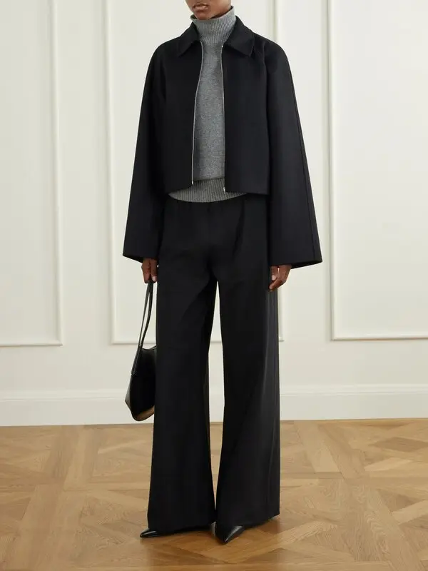 Another Tomorrow Virgin Wool Cropped Jacket