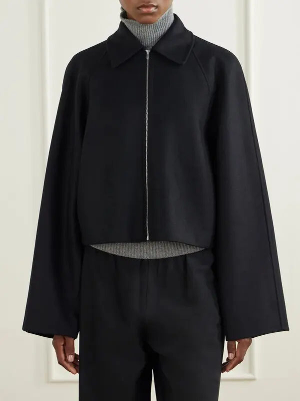 Another Tomorrow Virgin Wool Cropped Jacket