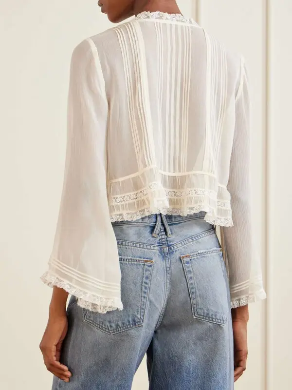 DÔEN Lace-trimmed Silk-chiffon Shirt